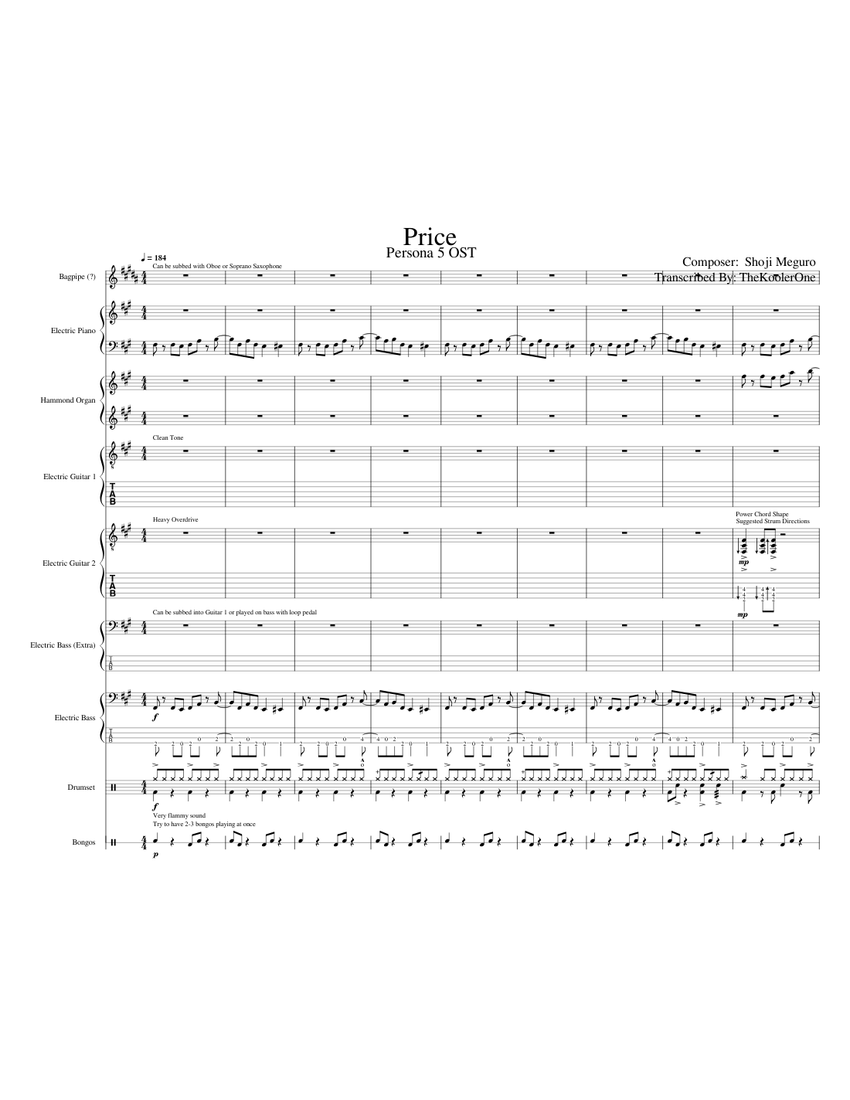 Price -- FULL SCORE AND TABS -- Persona 5 OST Sheet Music for Piano ...