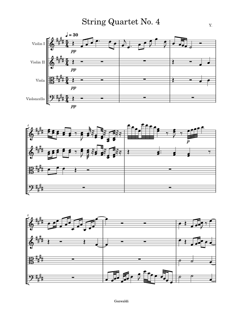 String Quartet No. 4 Sheet Music for Violin, Viola, Cello (String ...