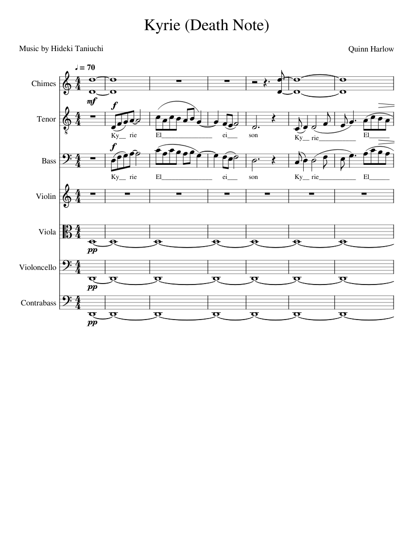 Kyrie (Death Note) Sheet music for Tenor, Bass voice, Strings group ...