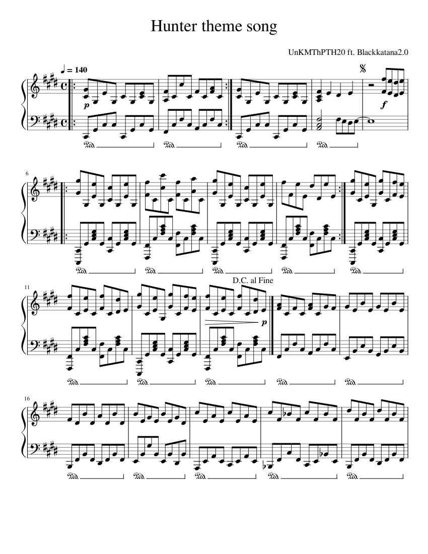 Hunter theme song Sheet Music for Piano (Solo) | MuseScore.com