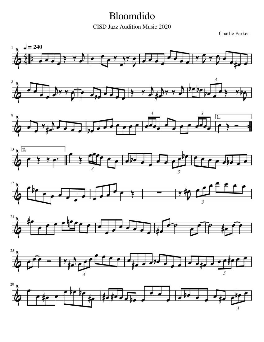Bloomdido Sheet Music for Saxophone tenor (Solo) | MuseScore.com