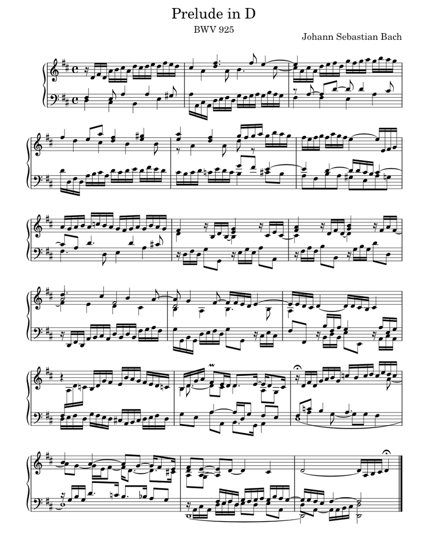 Prelude in D major, BWV 925 - Johann Sebastian Bach Sheet Music for ...