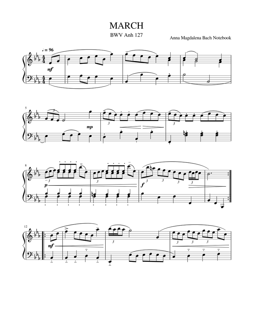 march in e-flat major anh127 Sheet Music for Harpsichord (Solo ...