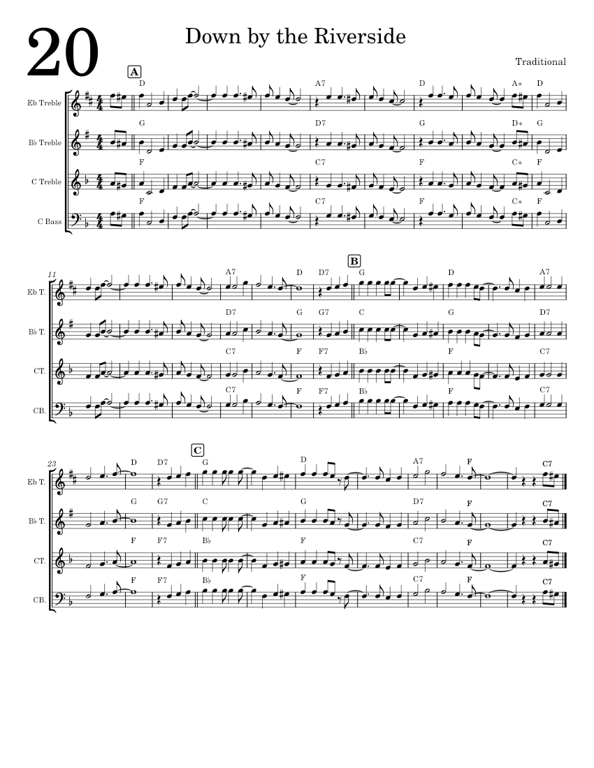 LEADSHEET Down By the Riverside Sheet music for Trombone, Saxophone ...