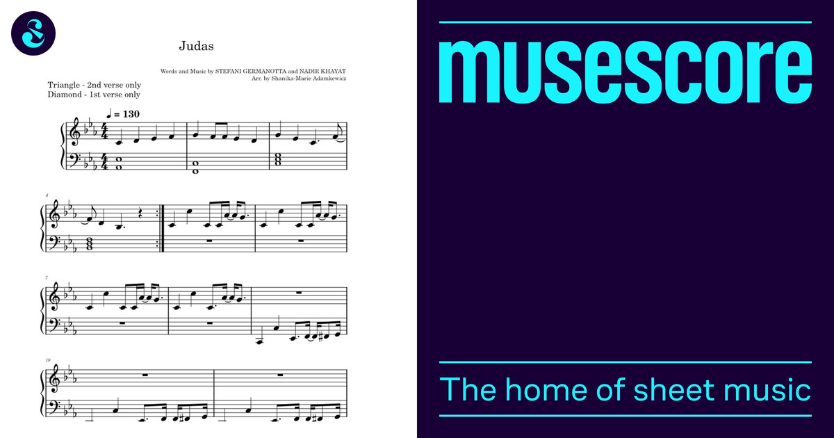Judas – Lady Gaga Sheet Music for Piano (Solo) | MuseScore.com