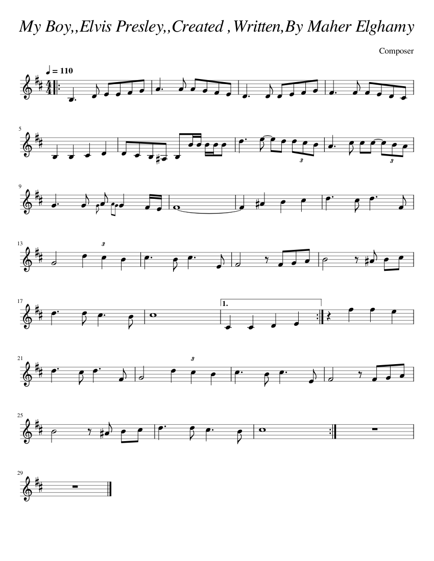 My Boy,,Elvis Presley,,Created ,Written,By Maher Elghamy,,,النوتة ...