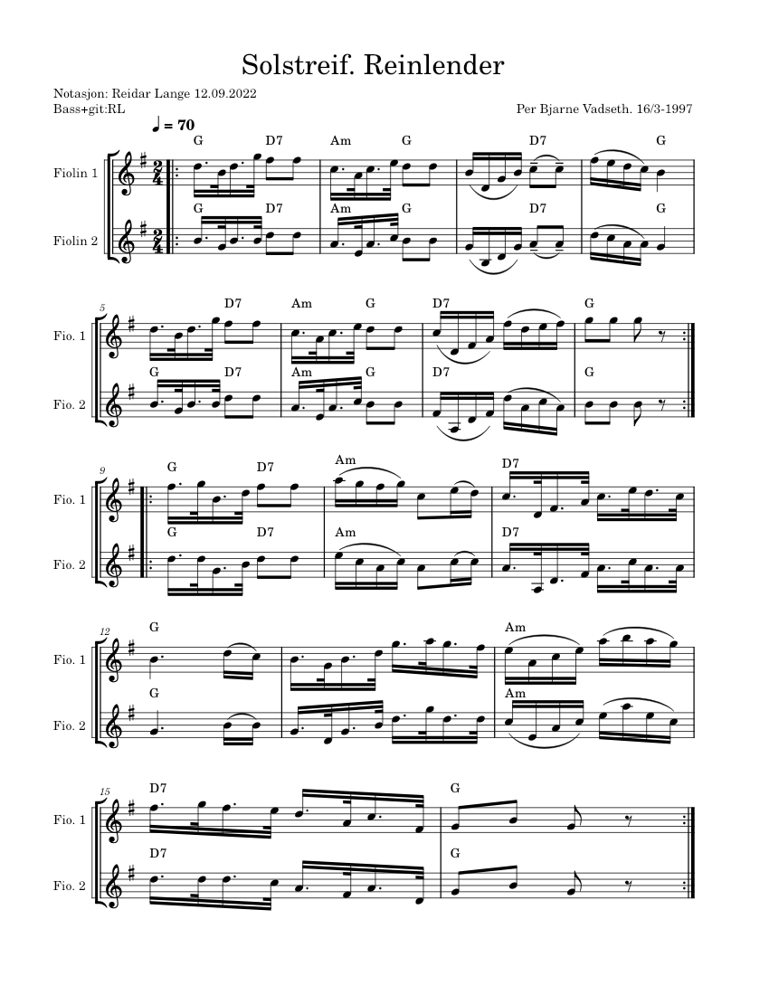 Solstreif – Per Bjarne Vadseth Solstreif. Reinlender Sheet music for ...