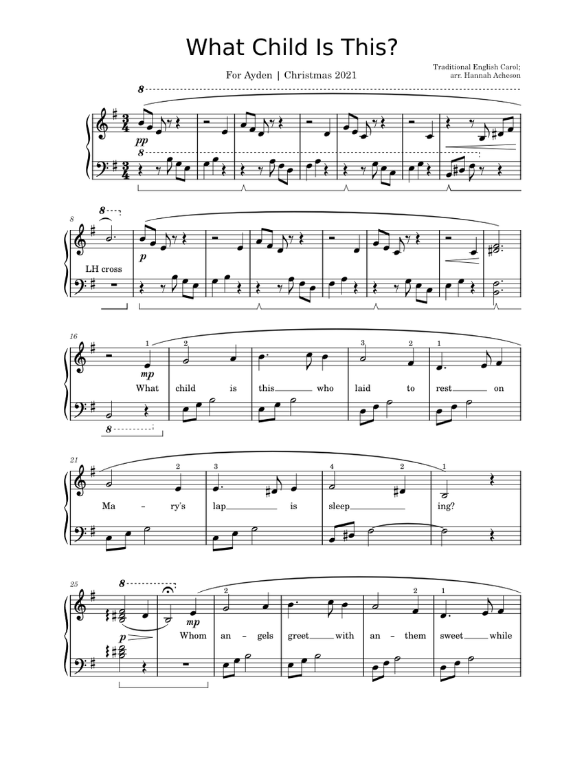 What Child Is This? (Greensleeves) | LEVEL 3A Sheet Music for Piano ...