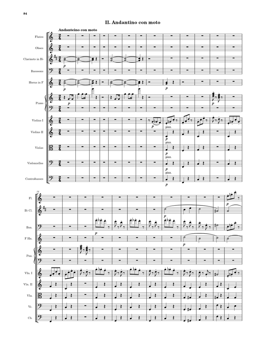 Piano Concerto no.1 in G Major, Op. 6: II. Andantino con moto Sheet Music for Piano, Flute, Oboe ...