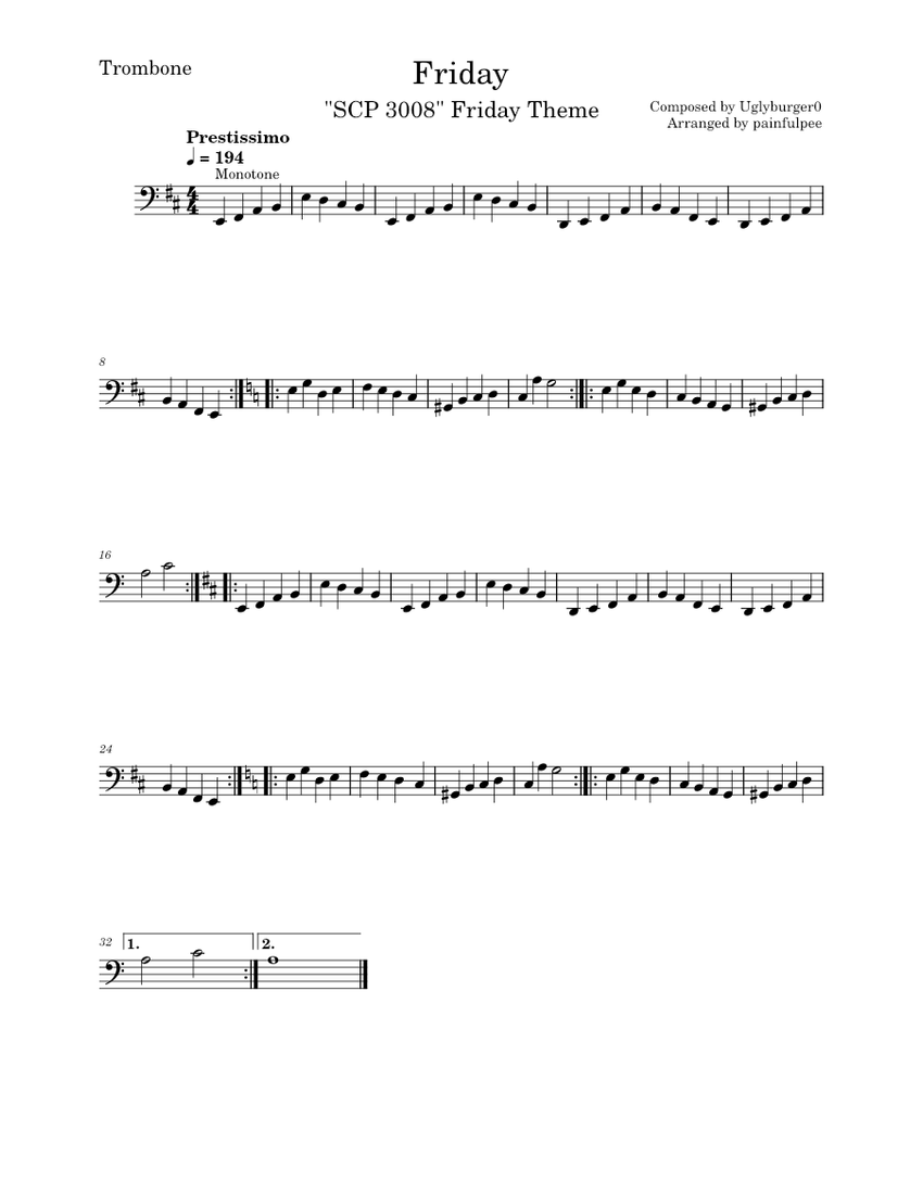 SCP 3008 Friday Theme (Bass Clef) Sheet music for Piano (Solo) Easy | Musescore.com