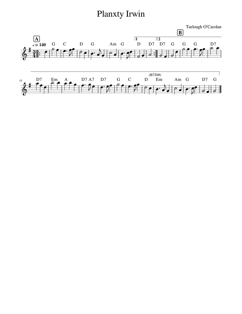Planxty Irwin Sheet music for Piano (Solo) Easy | Musescore.com