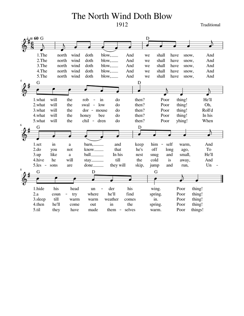 The North Wind Doth Blow Sheet music for Voice (other) (Solo ...