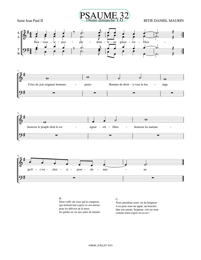 PSAUME 32 Sheet music for Vocals (Choral) | Musescore.com