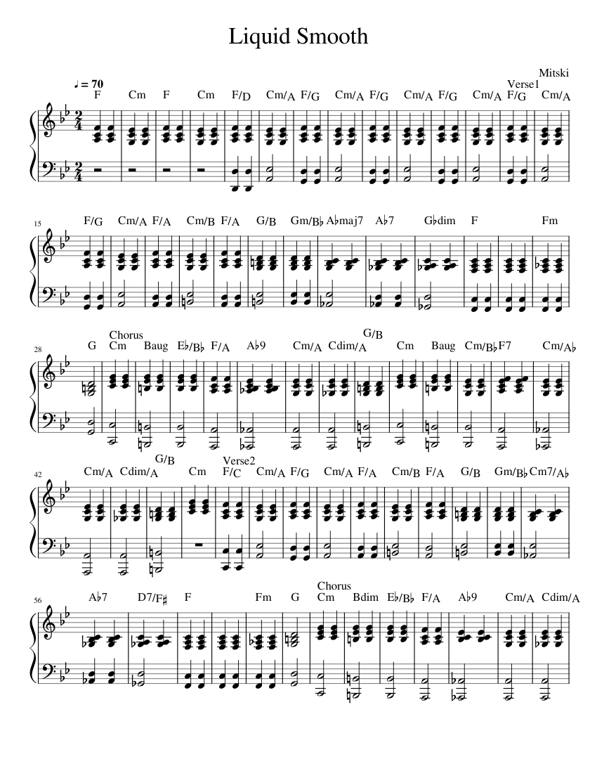 Liquid Smooth - Mitski Sheet Music with Chords for Piano (Solo) easy ...