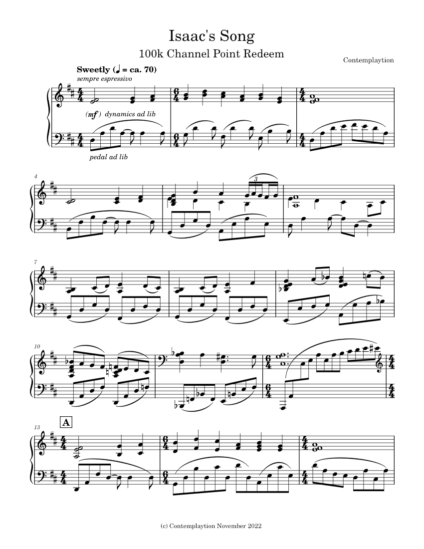 Isaac's Song Sheet Music for Piano (Solo) | MuseScore.com