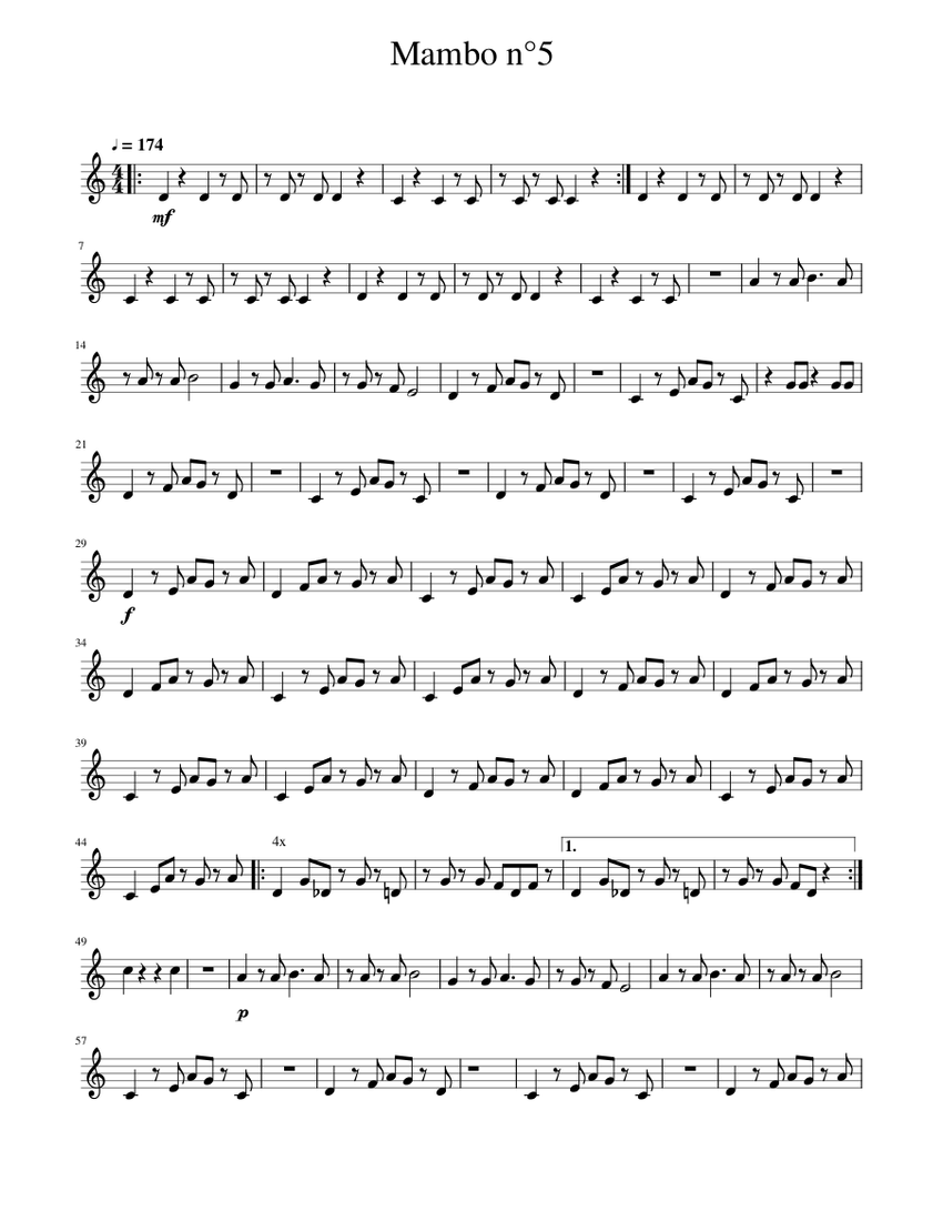 Mambo n5 Sheet Music for Saxophone alto (Solo) | MuseScore.com