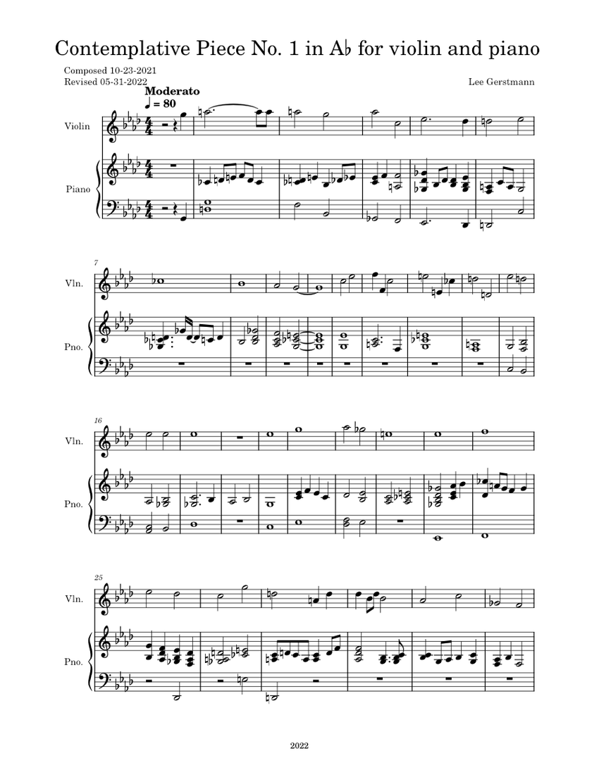 Contemplative piece 1 Sheet music for Piano, Violin (Mixed Trio ...
