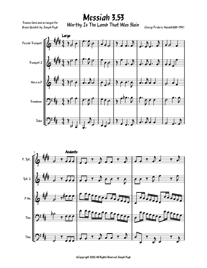 Messiah 3.53 Worthy Is The Lamb That Was Slain – George Frideric Handel ...