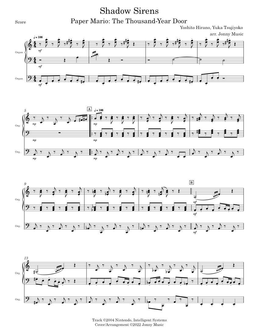 Shadow Sirens (Paper Mario: The Thousand-Year Door) Organ Cover Sheet ...
