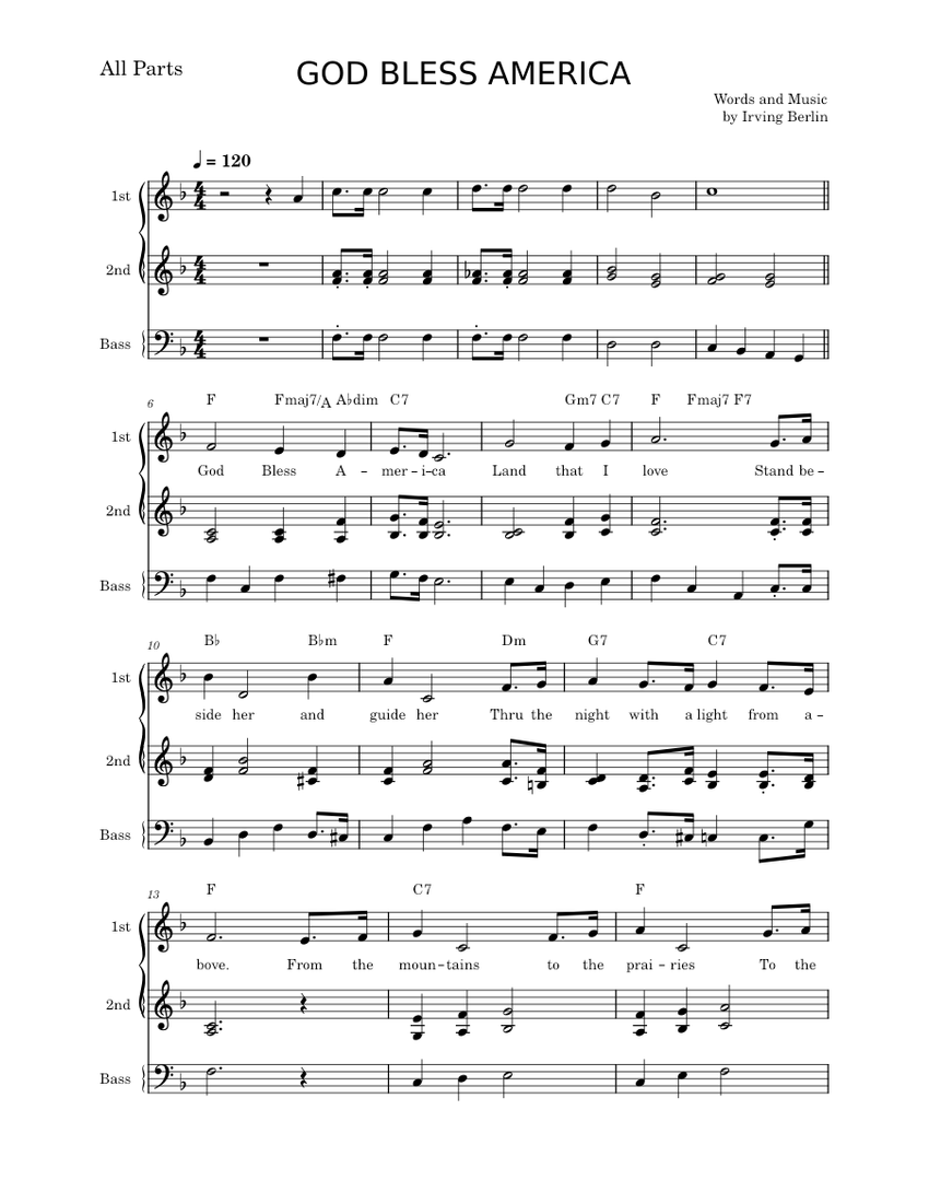 God bless america – Irving Berlin Sheet Music for Accordion (Mixed Trio ...