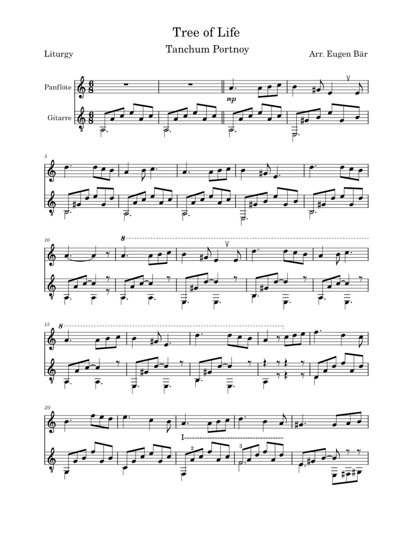 Tree of Life - Tanchum Portnoy Sheet Music for Guitar, Flute other ...