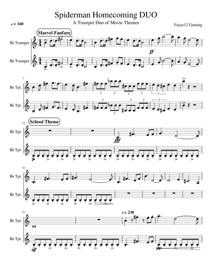 Spiderman Homecoming DUO Sheet Music for Trumpet in b-flat (Brass Duet ...