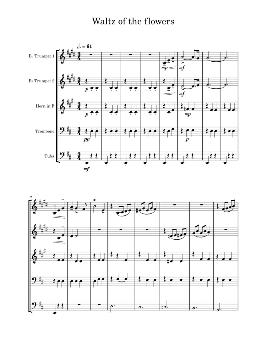 Waltz of the flowers brass Quintet Sheet Music for Trombone, Tuba ...