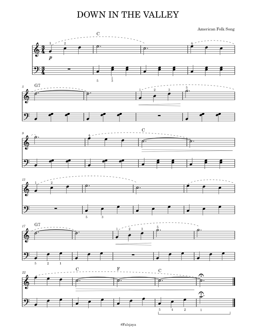 Down In The Valley Sheet music for Piano (Piano Duo) | Musescore.com