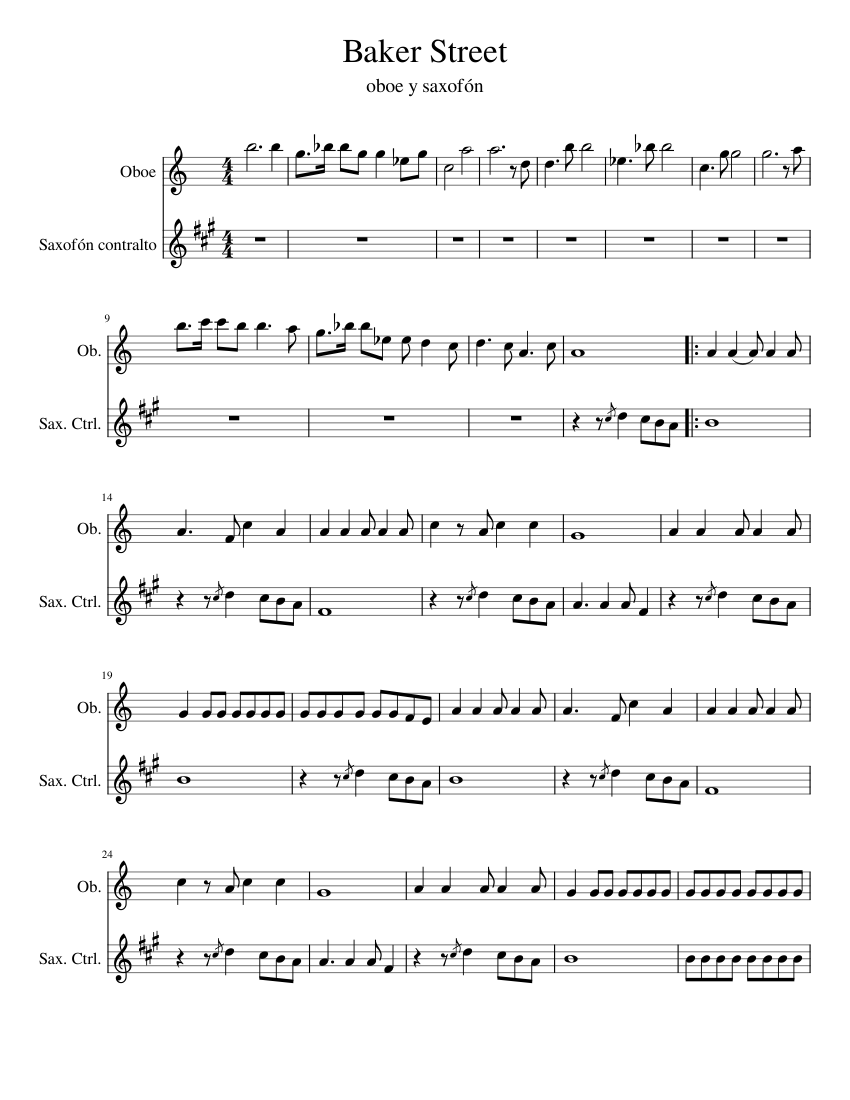 Baker street – Gerry Rafferty Baker Street Sheet music for Oboe ...