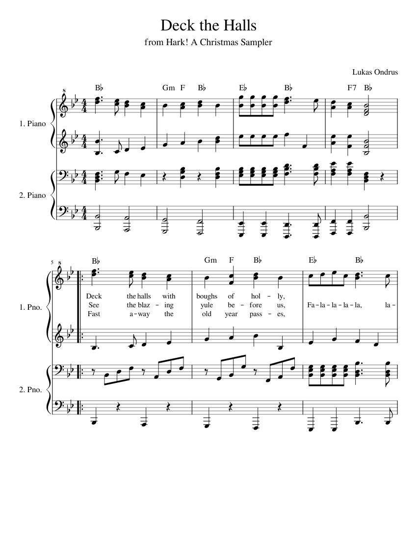 Deck the Halls Sheet music for Piano (Piano Four Hand) | Musescore.com