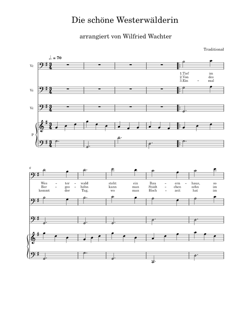 Die schöne Westerwälderin – Traditional Sheet Music for Piano, Cello ...