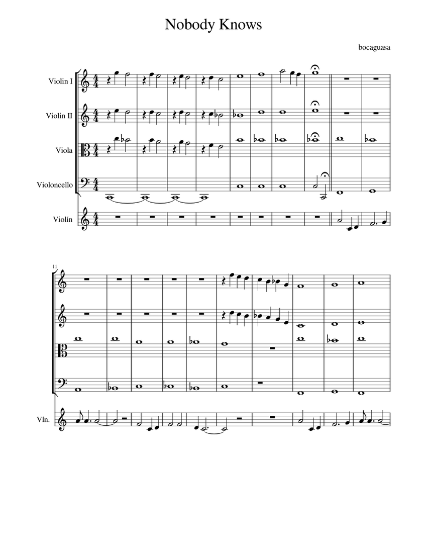 Nobody_Knows 4to cuerdas Sheet music for Violin, Viola, Cello (Mixed ...