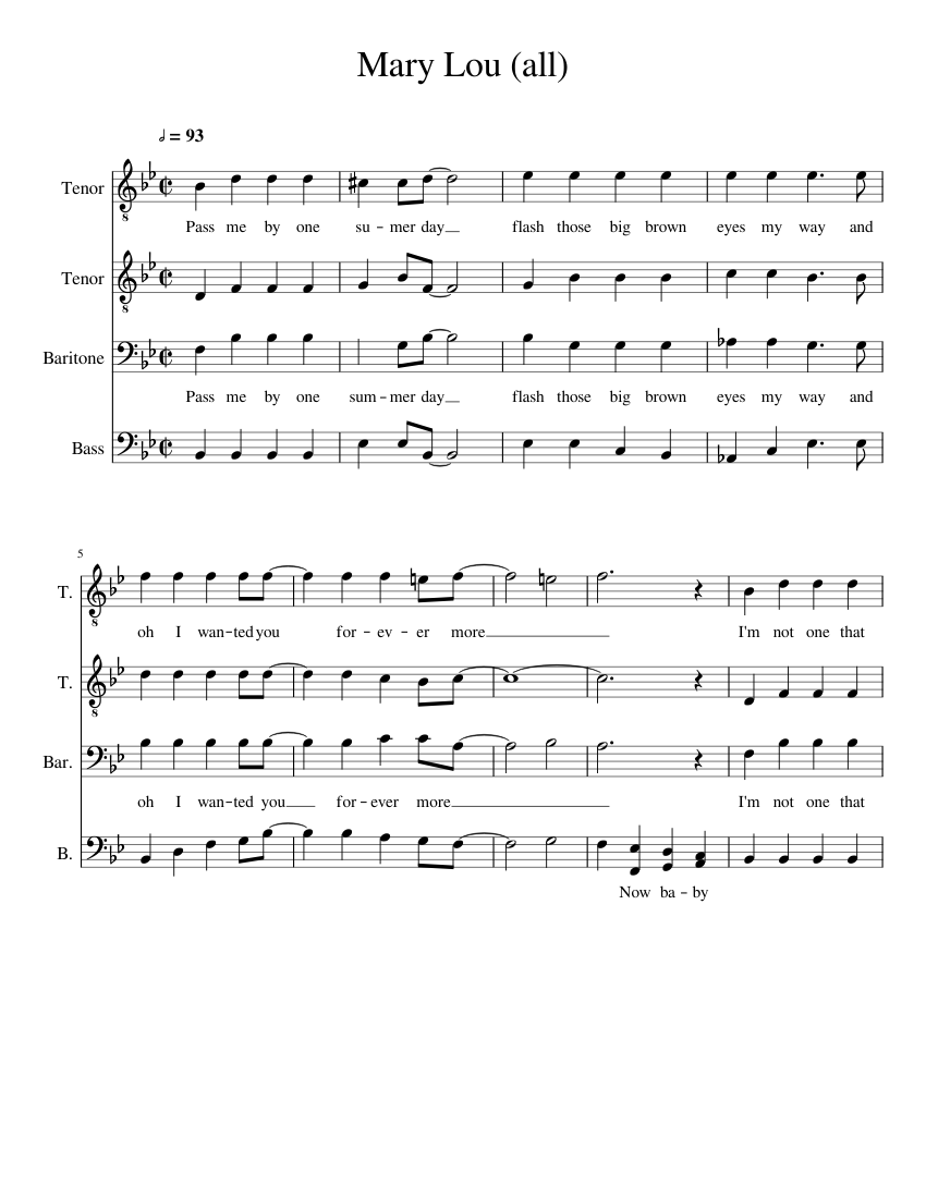 Mary Lou all Sheet music for Tenor, Bass voice, Baritone (A Capella ...