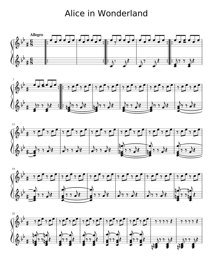 Alice in wonderland Sheet music for Piano (Solo) Easy | Musescore.com