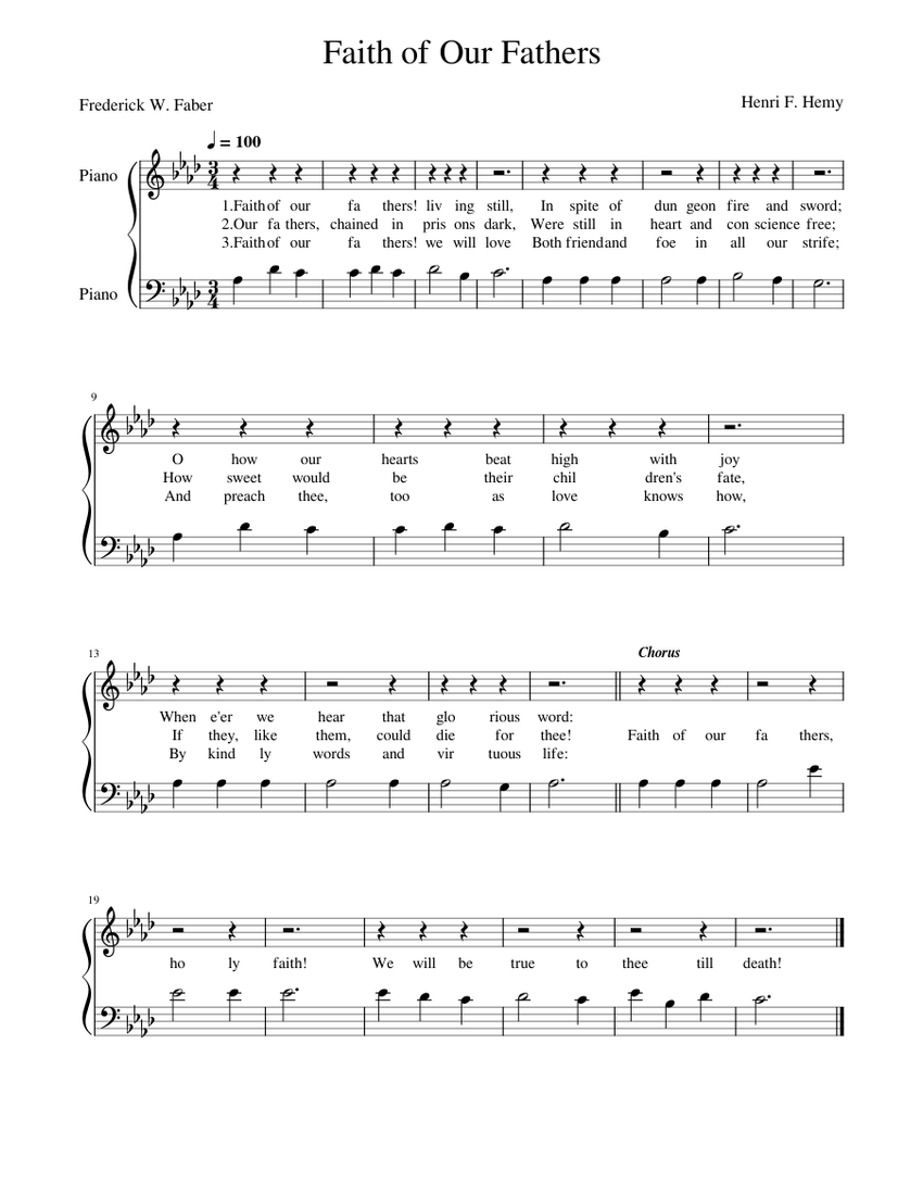 Faith Of Our Fathers (Tenor) - Henri F. Hemy Sheet music for Piano ...