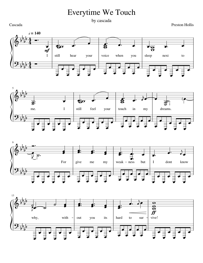 Everytime We Touch Sheet Music for Piano (Solo) | MuseScore.com