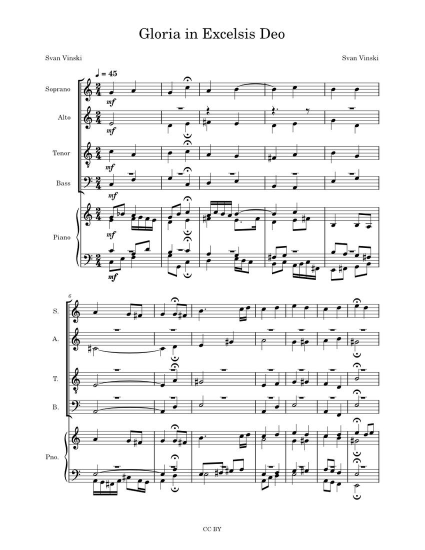Gloria in excelsis deo Sheet Music for Piano, Soprano, Alto, Tenor ...