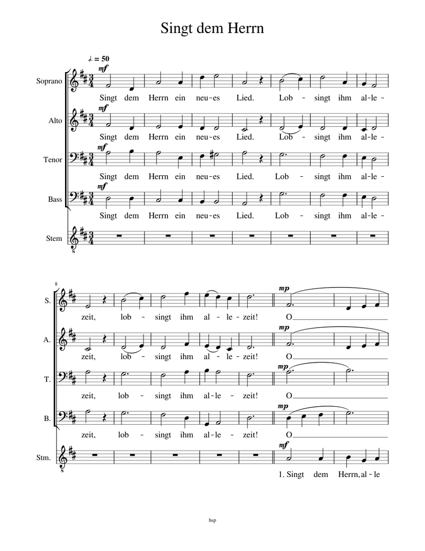 Singt dem Herrn Sheet music for Soprano, Alto, Tenor, Bass voice & more ...