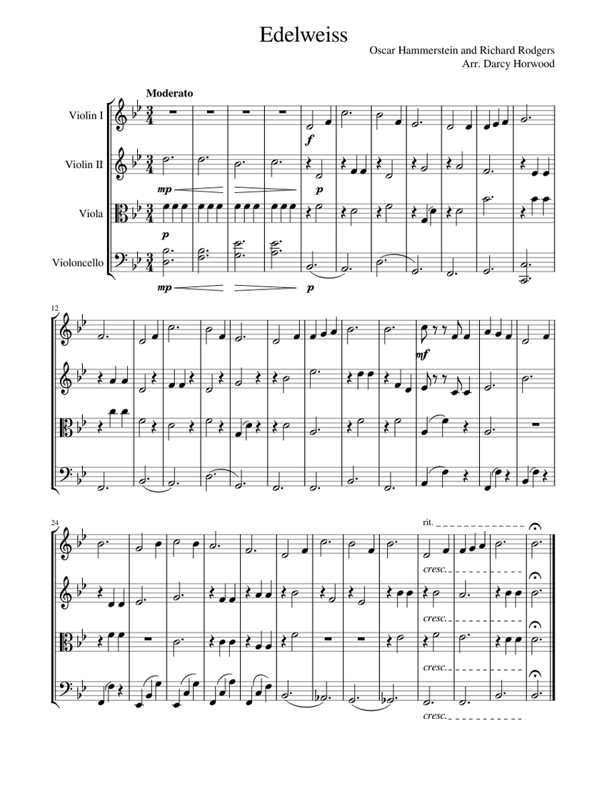 Edelweiss (from The Sound of Music) Sheet music for Violin, Viola ...