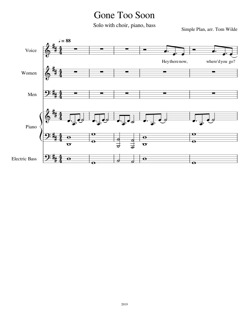 Gone Too Soon - Simple Plan Sheet Music for Piano, Vocals, Female, Male & more instruments ...