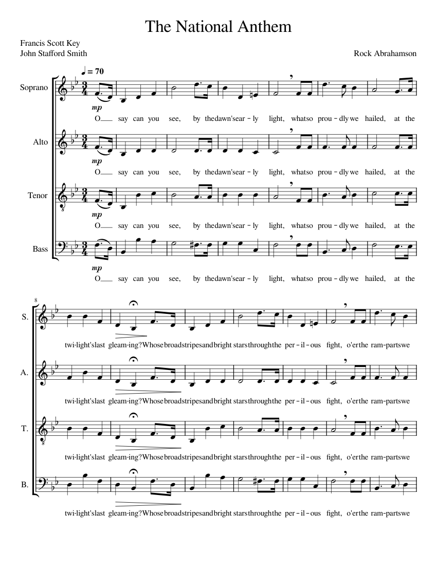 National Anthem Sheet music for Soprano, Alto, Tenor, Bass voice (A ...