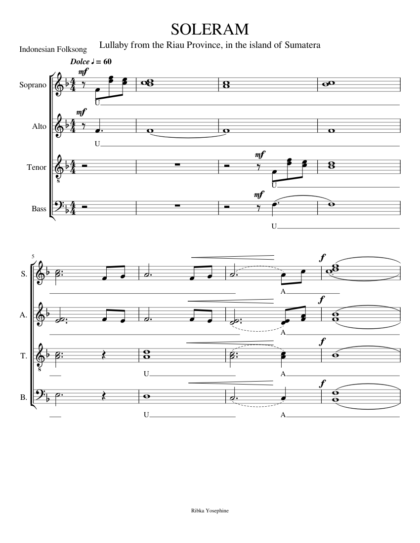 Soleram Sheet Music with Chords for Soprano, Alto, Tenor, Bass voice (SATB) | MuseScore.com