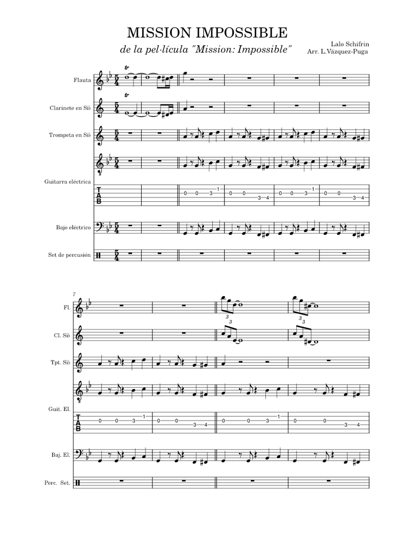 Mission Impossible Theme – Lalo Schifrin COMBO Sheet music for Flute ...