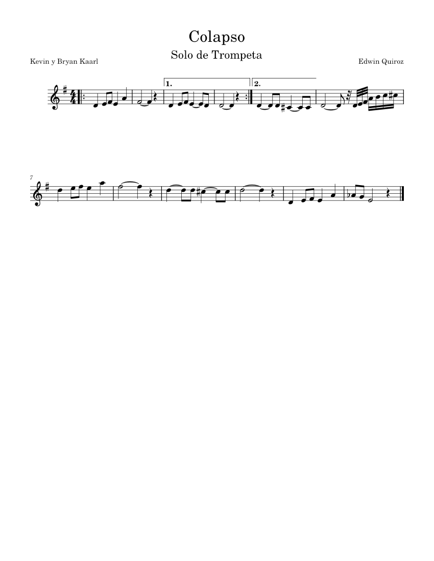 Colapso – Kevin Kaarl - Solo Trompeta - Arreglo Sheet music for Piano ...