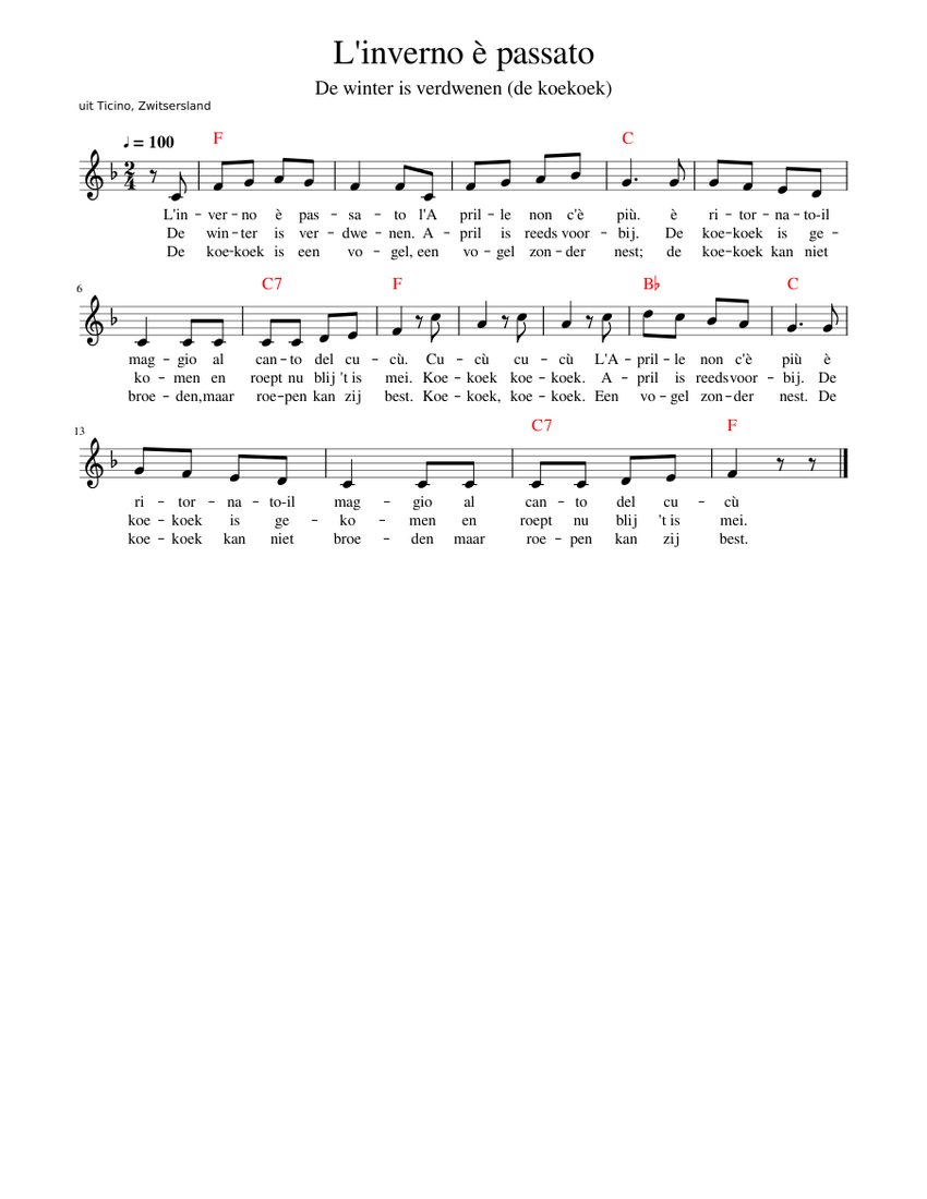 L'inverno è passato Sheet Music with Chords for Piano (Solo) Easy ...