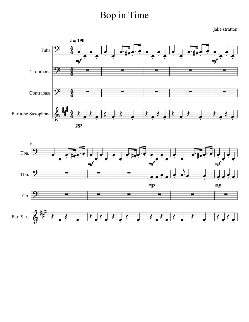 Bop Sheet music for Trombone, Tuba, Saxophone baritone, Contrabass ...