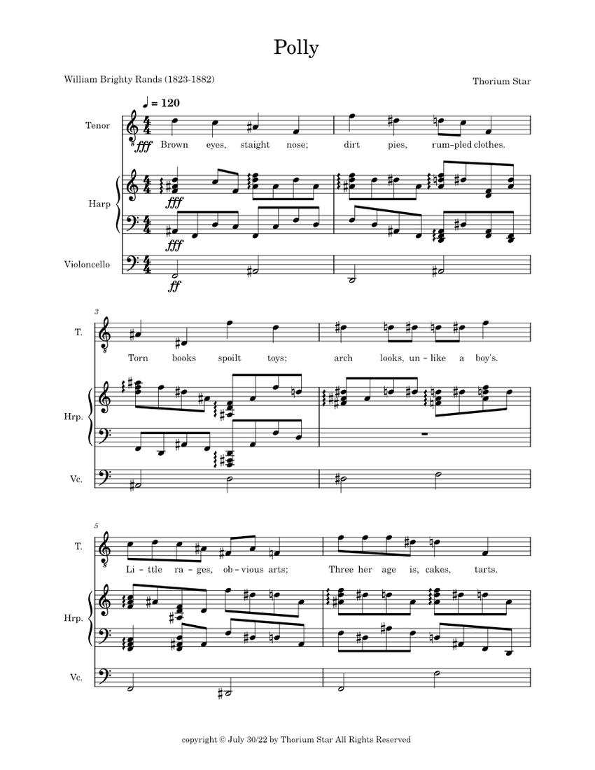 Polly Sheet music for Tenor, Cello, Harp (Mixed Trio) | Musescore.com