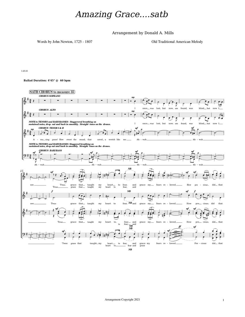 Amazing Grace....satb Sheet music for Soprano, Alto, Tenor, Bass voice ...