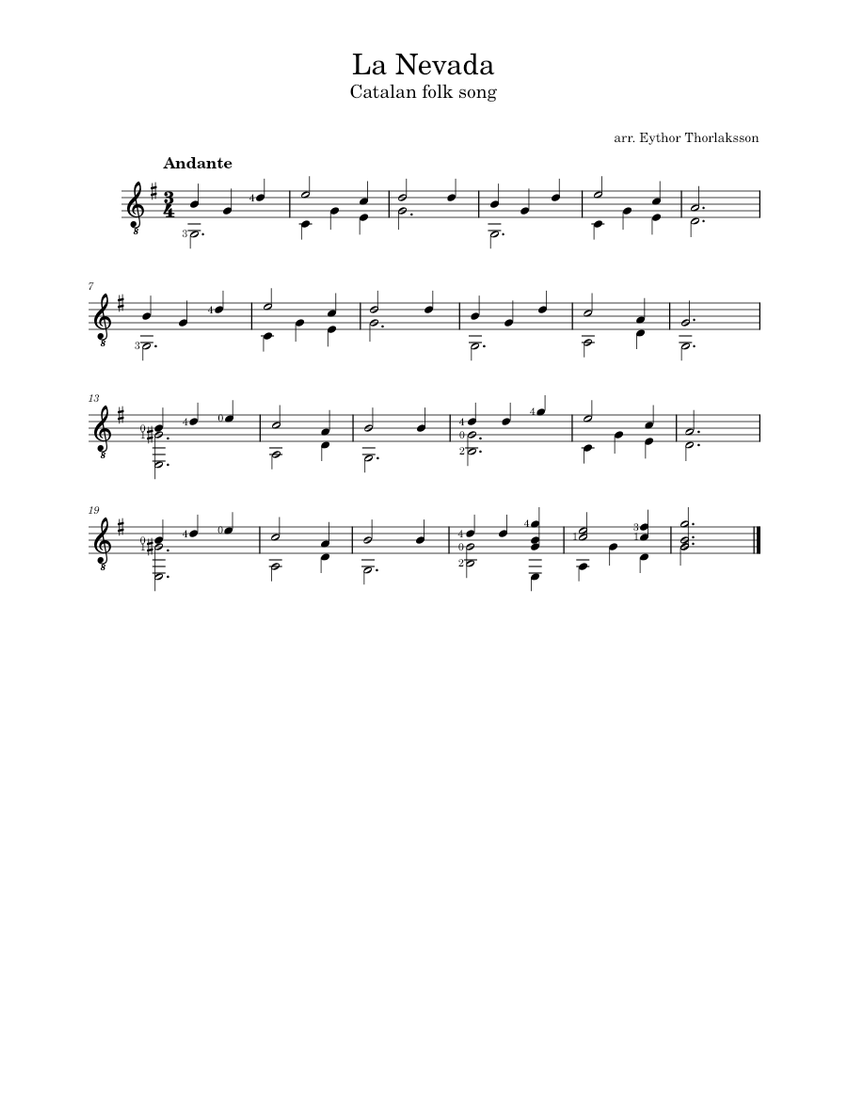 La Nevada – Misc Traditional (Catalan folk song) Sheet Music for Guitar ...
