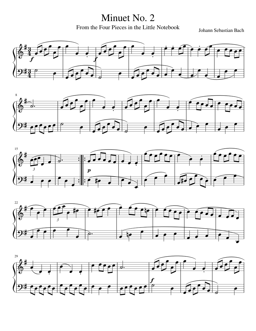 Minuet No. 2 - Johann Sebastian Bach Sheet music for Piano (Solo ...